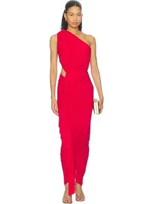 Superdown One-shoulder Midi Dress With Draped Detail - Fire Red