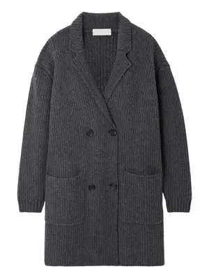 Falke Double-breasted Ribbed Wool Cardigan - Gray