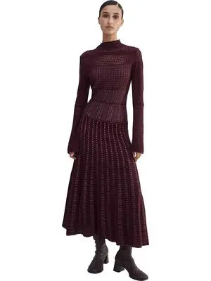 ME+EM Pointelle Knit Midi Dress - Burgundy/pink