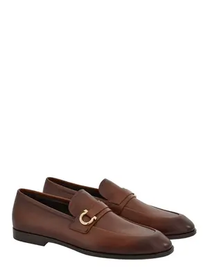 FERRAGAMO Gancini-plaque Loafers - Brown