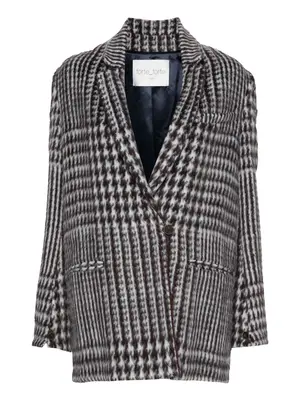 FORTE_FORTE Houndstooth Single-breasted Coat - Blue