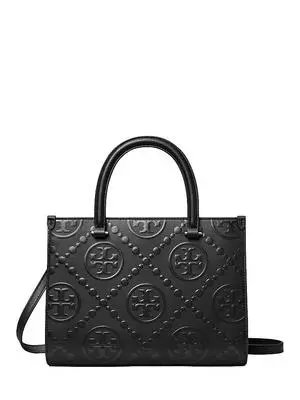 Tory Burch T Monogram Embossed Square Tote - Black/gold