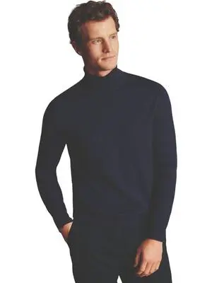 CHARLES TYRWHITT Merino Roll Neck Sweater Navy