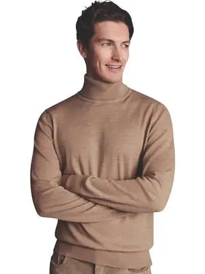 CHARLES TYRWHITT Merino Roll Neck Sweater Oatmeal