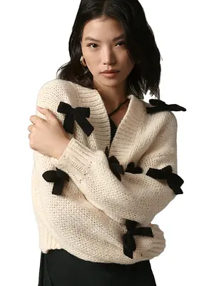 Maeve Maeve Alicia 3D Bow Crop Cardigan Sweater White