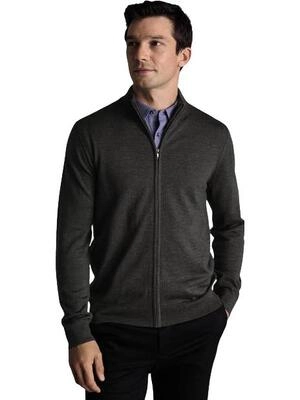 CHARLES TYRWHITT Pure Merino Full Zip-through Cardigan - Grey