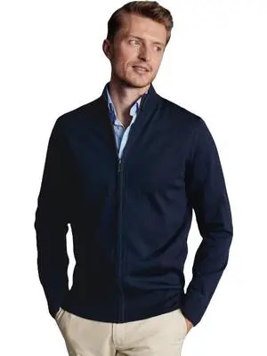 CHARLES TYRWHITT Pure Merino Full Zip Through Cardigan - Navy