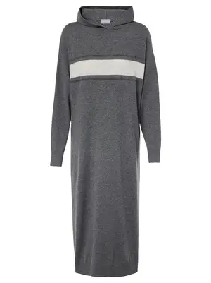 Brunello Cucinelli Wool-blend Hooded Midi Dress - Grey