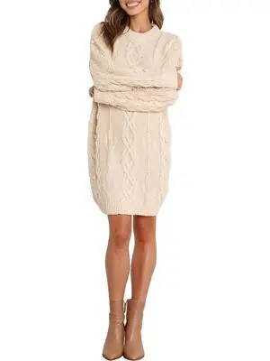 PETAL & PUP Mona Cable Stitch Sweater Dress - Cream