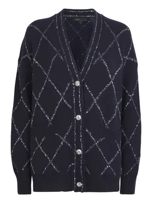 Maje Wool-Blend Embellished Cardigan Blue