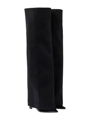 Sacai Leather-trimmed Melton Knee-high Boots - Black