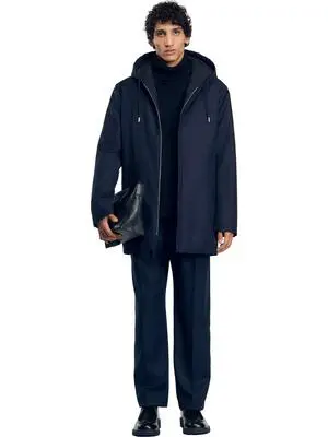 Sandro Quilted Zip-up Parka - Navy Blue