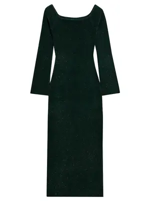 Galvan Ribbed-knit Tinsel Midi Dress - Dark Green