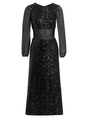 HVN Bianca Sequin-embellished Chiffon Midi Dress - Black