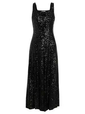 HVN Sequined Tulle-paneled Midi Dress - Black