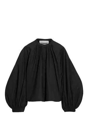 JIL SANDER Pleated Cotton-poplin Blouse - Black