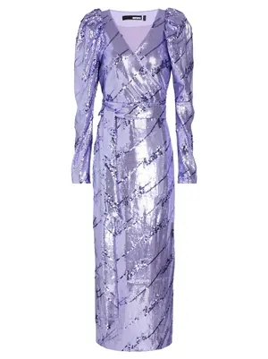 Remain Birger Christensen Sequined Mesh Midi Wrap Dress - Lavender