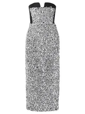 Carolina Herrera Strapless Embellished Faille Midi Dress - Silver