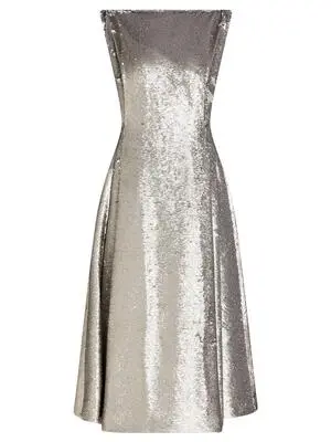 EMILIA WICKSTEAD Pleated Sequined Tulle Midi Dress - Silver