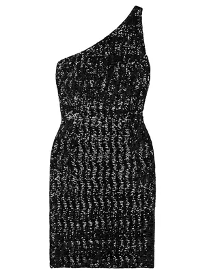 Michael Kors One-shoulder Sequined Mini Dress - Black