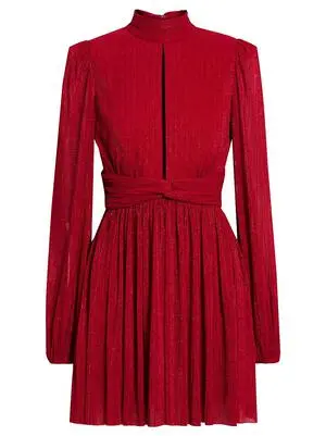 Rebecca Vallance Samantha Metallic Plissé Tulle Mini Dress - Red