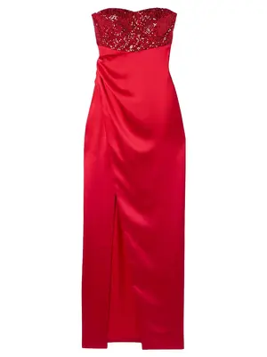 SEMSEM Gathered Sequin-embellished Gown - Red