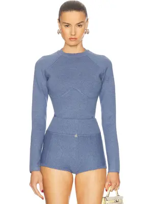 Fleur Du Mal Knit Underbust Long Sleeve Top - Charcoal Blue