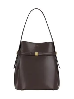 TOTEME Belted Leather Bucket Bag Bark
