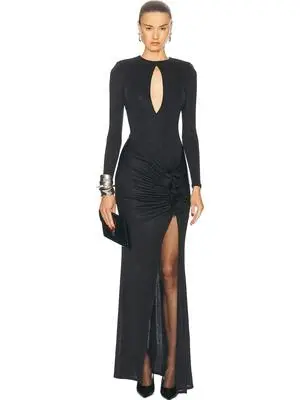 PatBO Metallic Jersey Keyhole Maxi Dress - Black