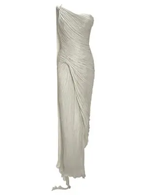 MARMAR HALIM Pleated Asymmetric Silk-Chiffon Gown Ivory