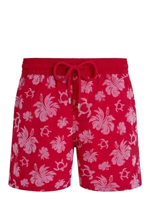 Vilebrequin Flocked Turtle Heart Tahiti Swim Shorts Red