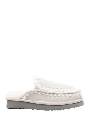 Mou Slip-on Suede Shearling Lined Slippers - Grey