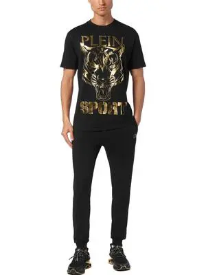 PLEIN SPORT Tiger-print Round-neck T-shirt - Black