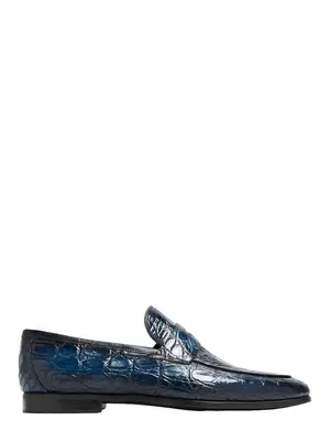 Magnanni Embossed Crocodile Loafers - Blue