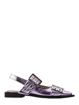 GANNI Buckle Detail Metallic Ballet Flats - Purple