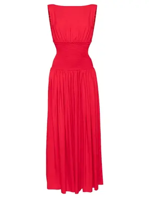 BAMBAH Ruched Backless Dress - Red
