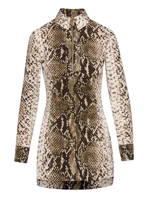 Oscar De La Renta Snake Cotton Poplin Shirt Dress - Green