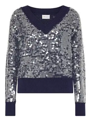 MILLY Ilaria Sequin V-neck Sweater - Navy