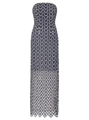 MILLY Kait Strapless Lace Midi Dress - Navy/white