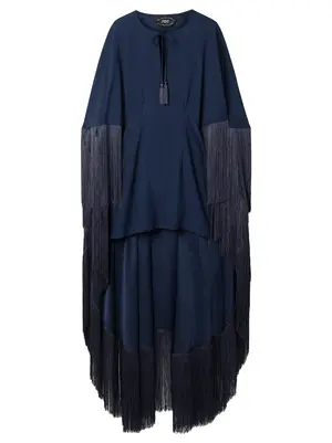 TALLER MARMO 1970 Cape-effect Fringed Mini Dress - Blue