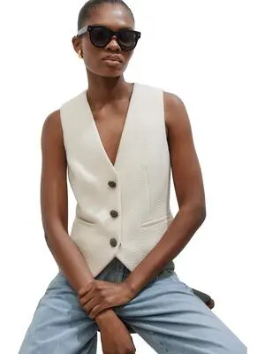 ME+EM Textured Tailored Tux Vest - Ivory
