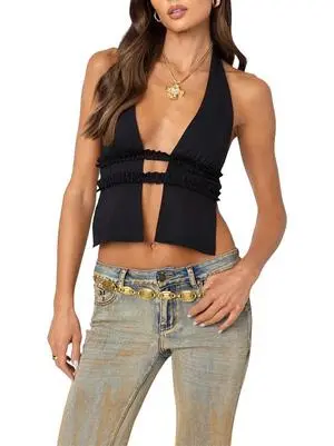 EDIKTED Luma Split Halter Top - Black