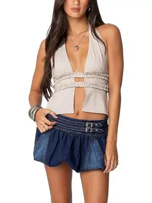 EDIKTED Luma Split Front Backless Halter Top Light Gray