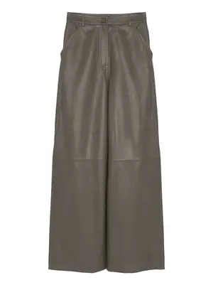 YVES SALOMON Leather Wide-leg Trousers - Grey