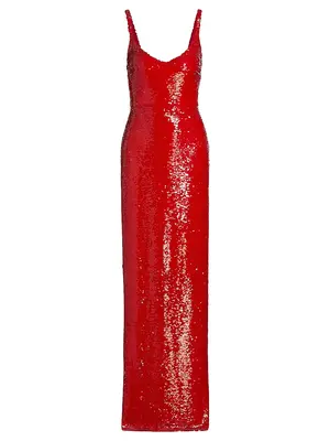 L'Agence Karma Sequined Sleeveless Maxi Dress Red Sequin