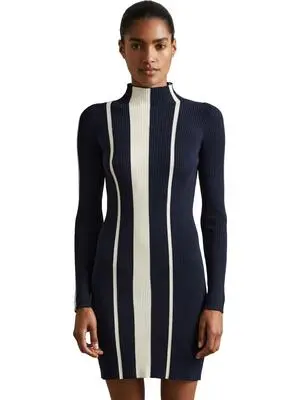 REISS Kelli Ribbed Mini Dress - Navy/ivory