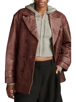 Lucky Brand Marla Pebbled Leather Coat - Burgundy