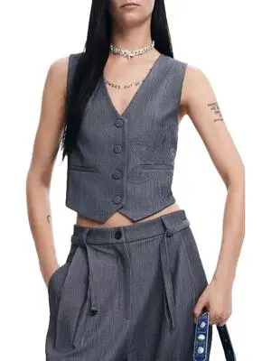 Desigual Bruselas Crop Vest - Black Grey