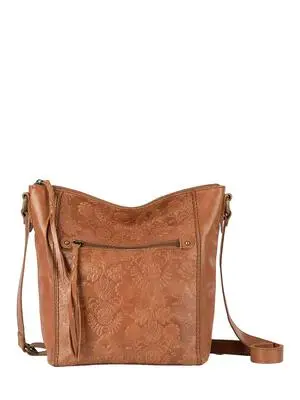 THE SAK Ashland Leather Crossbody Bag Tobacco Floral Emboss