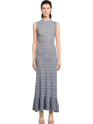 Sandro Knit Maxi Dress With Studs - Grey